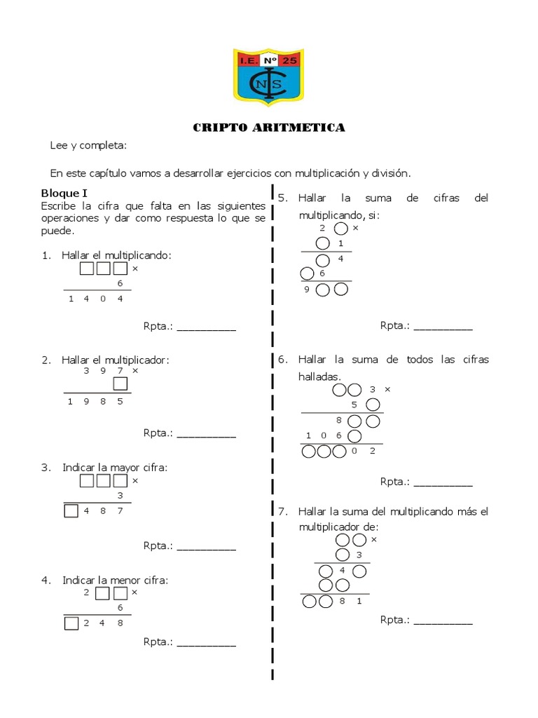 Sesion de Aprendizaje de Cripto Aritmetica Ccesa2 | PDF