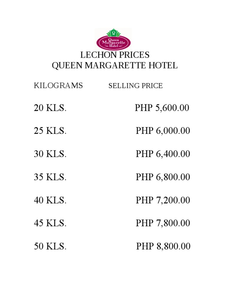 Lechon Price List at Queen Margarette | PDF