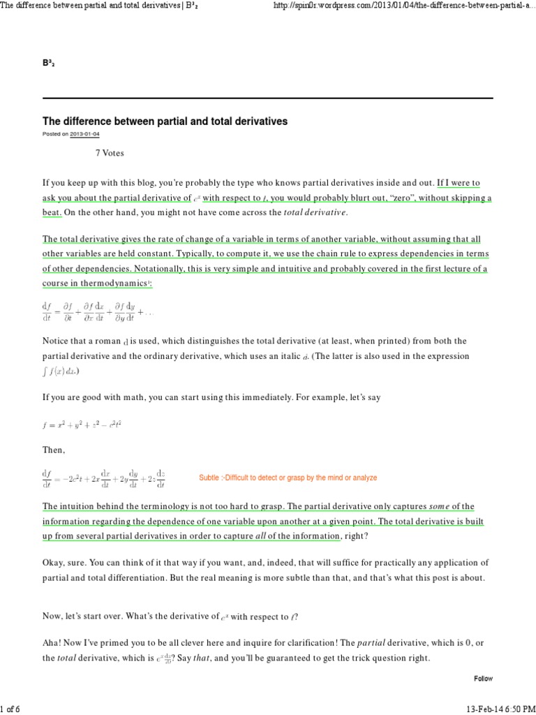 The Difference Between Partial and Total Derivatives | PDF | Function (Mathematics) | Derivative
