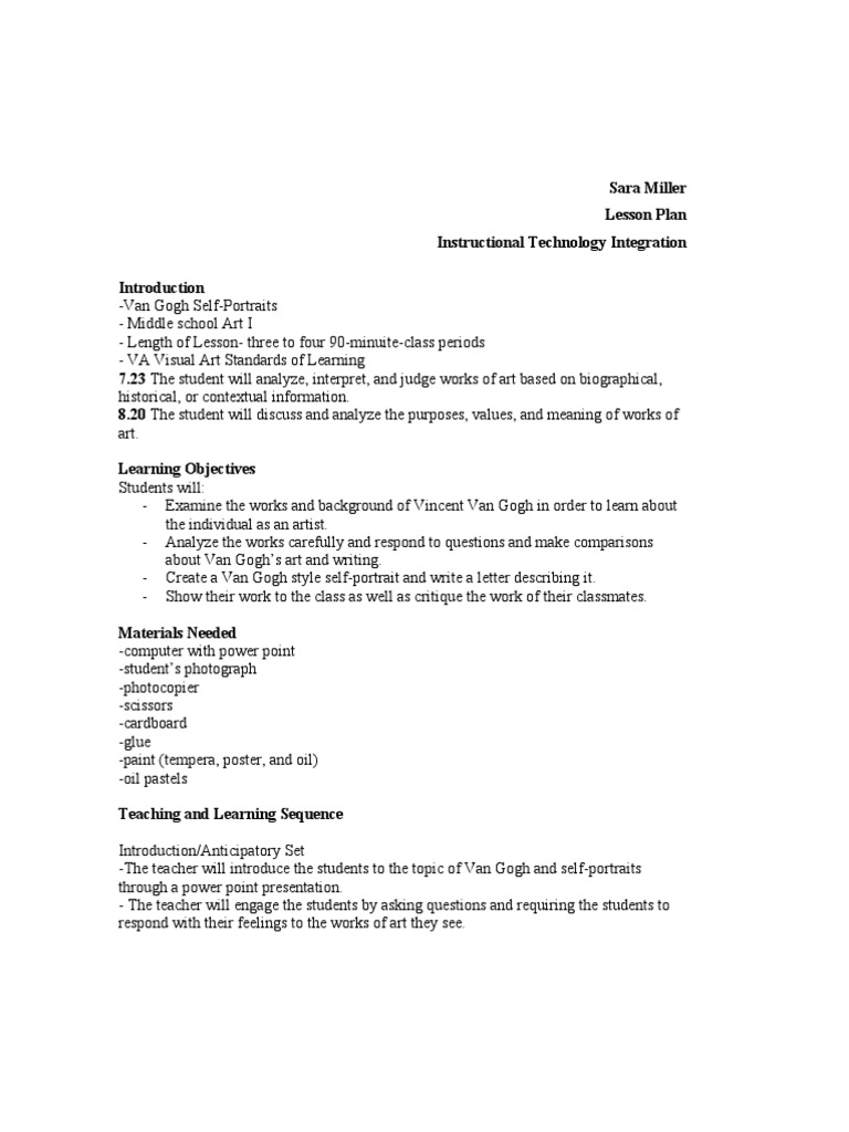 Lesson Plan 1 | PDF | Vincent Van Gogh | Lesson Plan