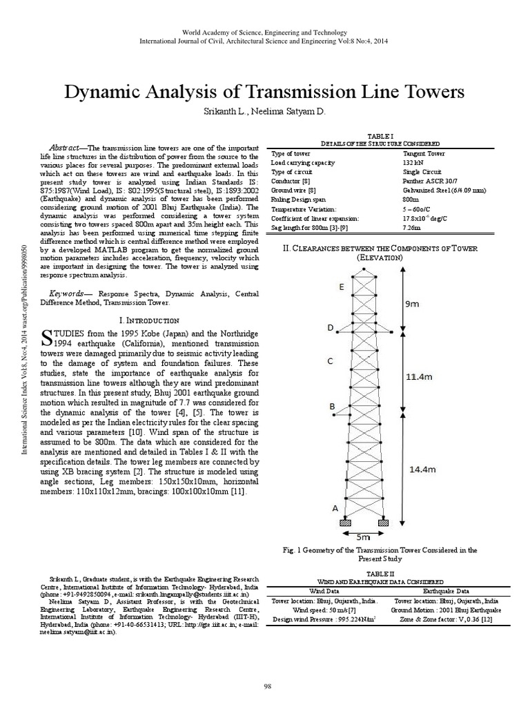 Dynamic Analysis of Transmission Towers | PDF | Teaching Methods ...