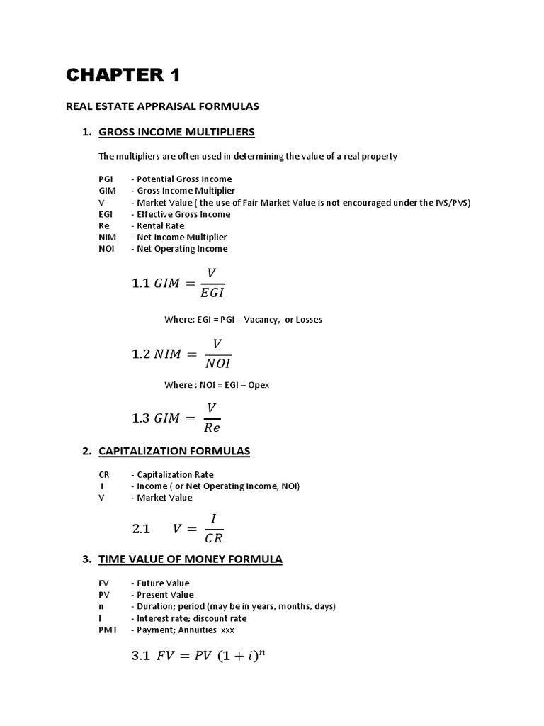 Real Estate Appraisal Formulas | PDF | Equity (Finance) | Income