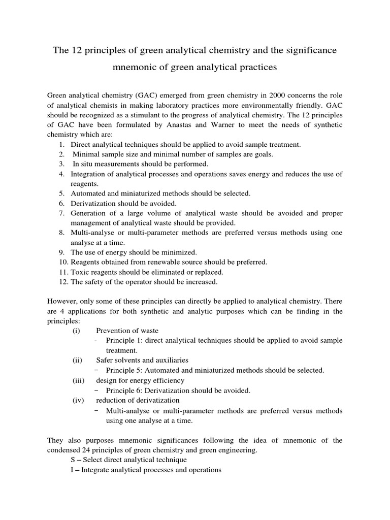 The 12 Principles of Green Analytical Chemistry and The Significance ...