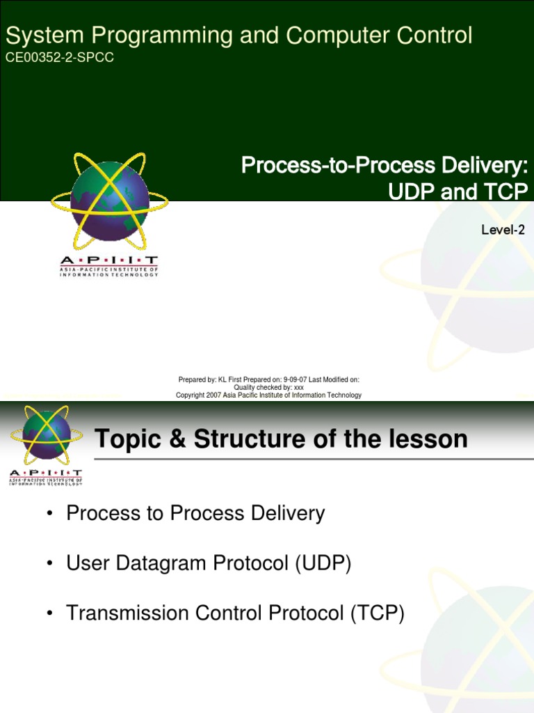 UCTI SPACC 04 Process To Process Delivery UDP and TCP | PDF | Transmission Control Protocol ...