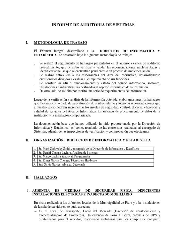 Ejemplo de Informe de Auditoria | PDF | Recursos humanos | Servidor ...