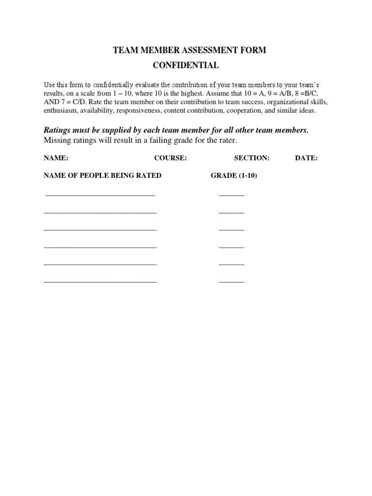 Team Member Evaluation Form | PDF | Career & Growth