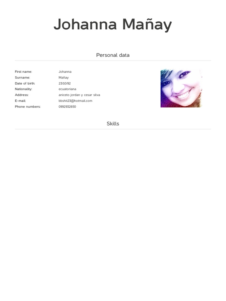 Johanna Mañay: Personal Data | PDF