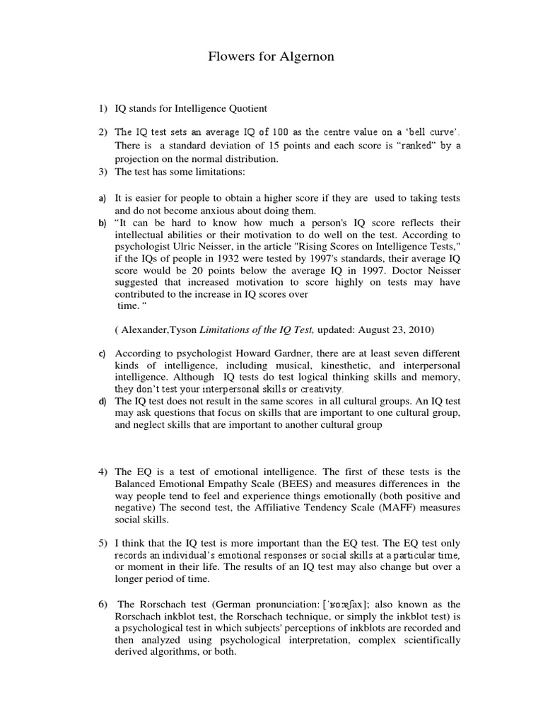 Flowers For Algernon | Download Free PDF | Intelligence Quotient ...