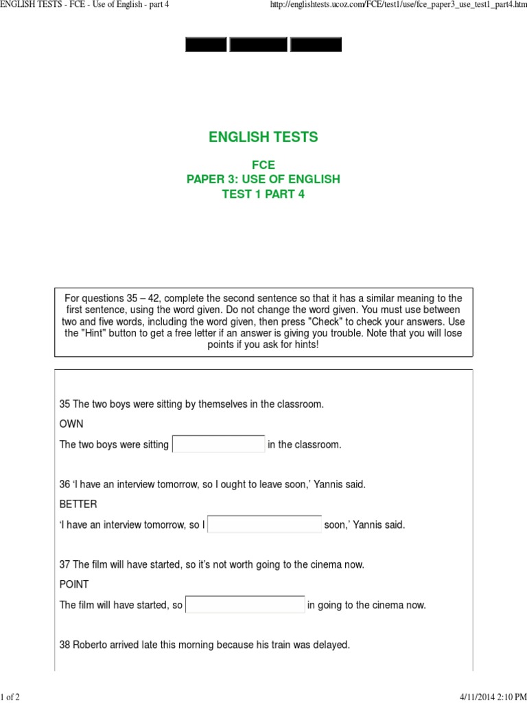 FCE Use of English Practice | PDF
