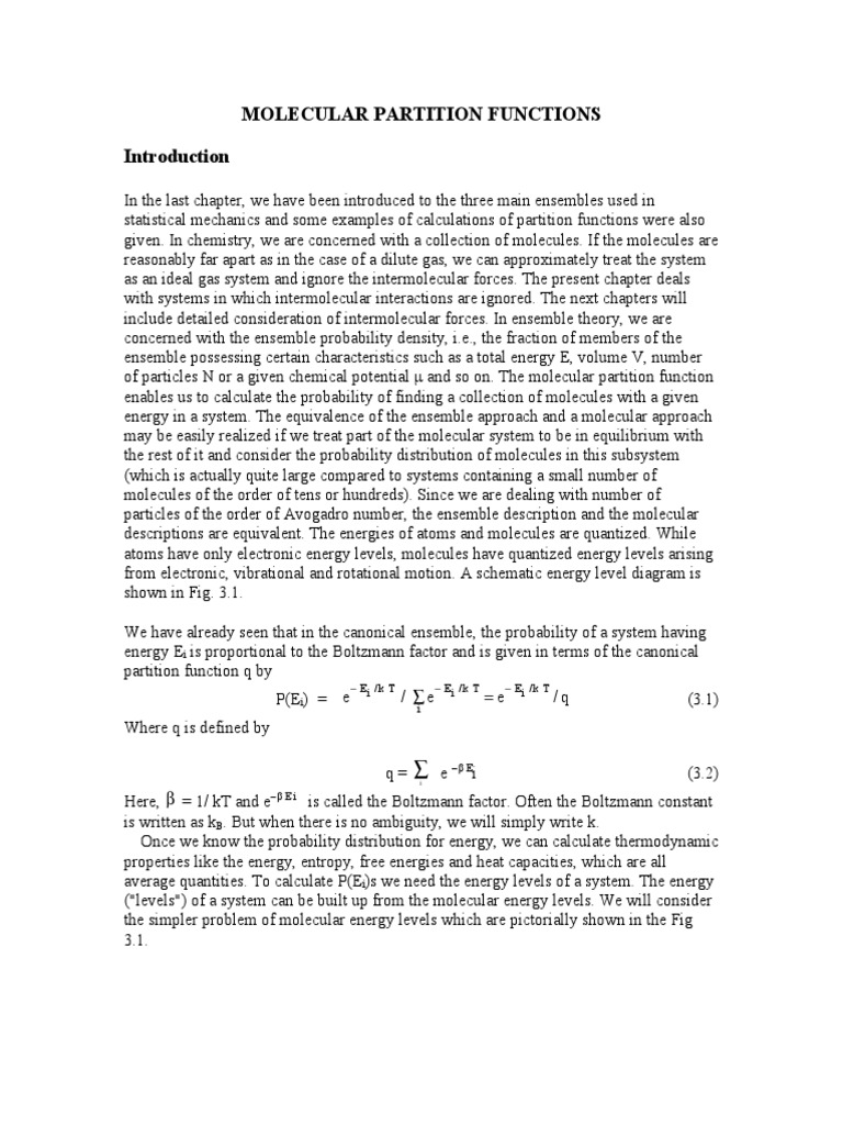 Molecular Partition Functions Guide | PDF | Energy Level | Classical ...