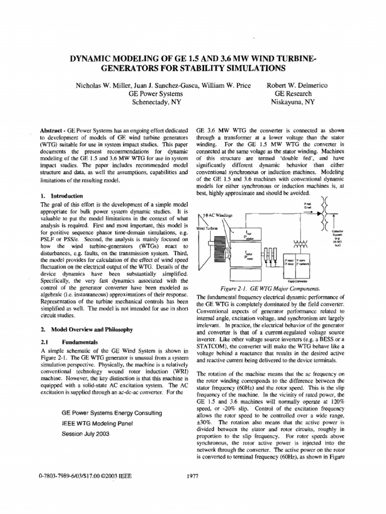 Dynamic Modeling of GE 1.5 & 3.6 MW WTGs | PDF | Computers | Technology ...