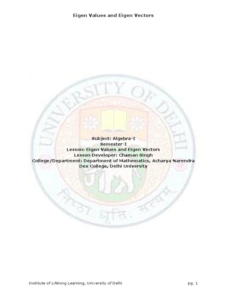 Eigen Values and Eigen Vectors | PDF | Eigenvalues And Eigenvectors ...