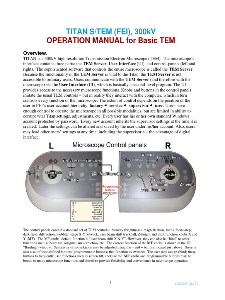 Operation Manual For Basic Tem: TITAN S/TEM (FEI), 300kV | PDF ...