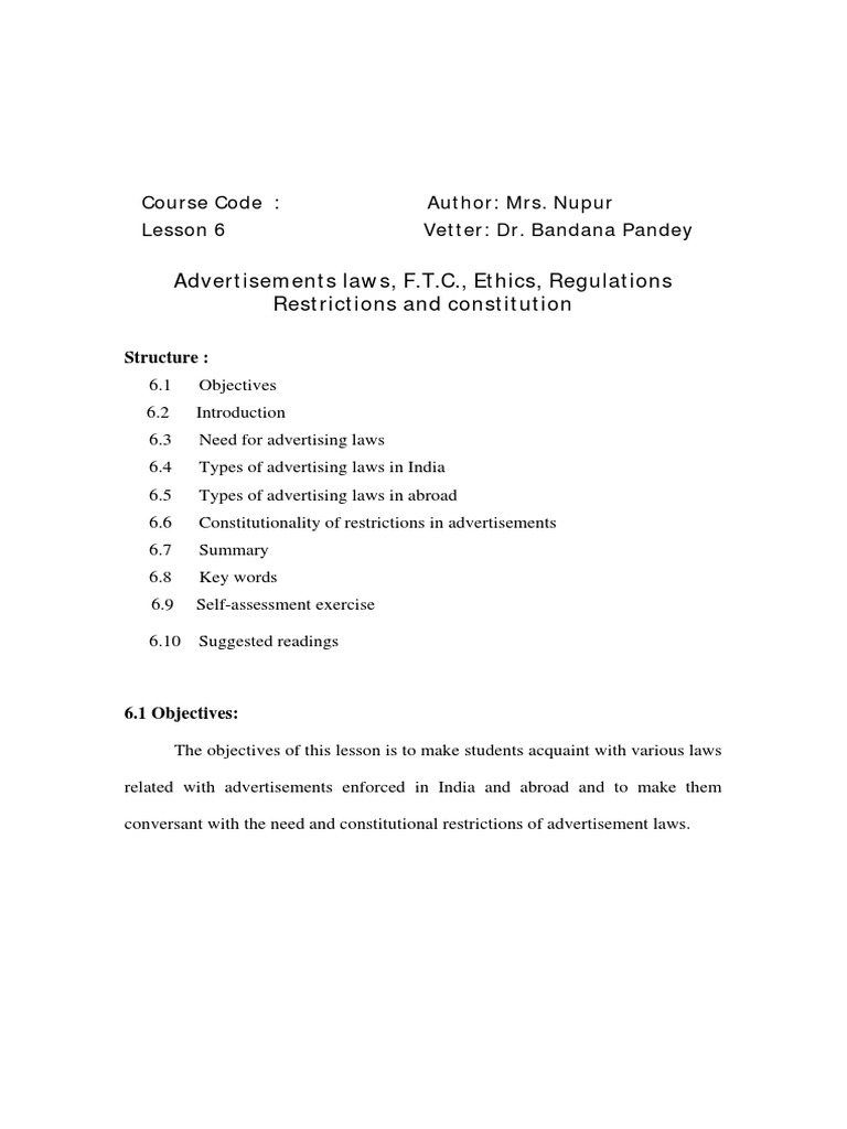 Advertisements Laws, F.T.C., Ethics, Regulations Restrictions and ...