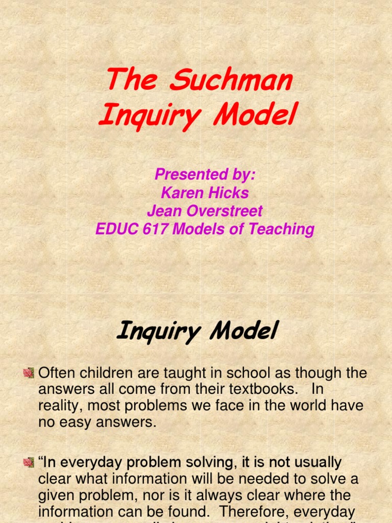 The Suchman Inquiry Model: Presented By: Karen Hicks Jean Overstreet ...