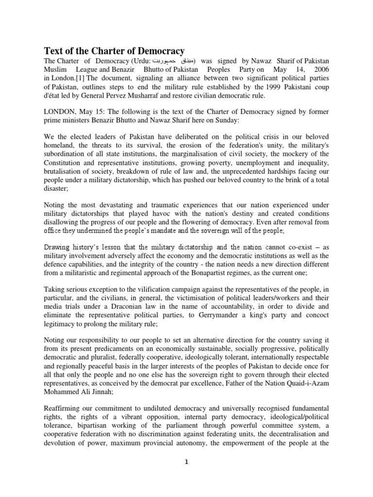 Text of The Charter of Democracy | PDF | Oath Of Office | Judge
