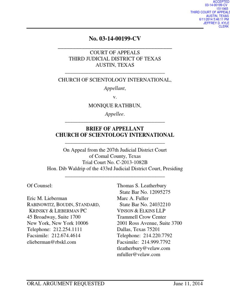 Monique Rathbun v. Scientology: CSI Appeal Brief | PDF | First ...