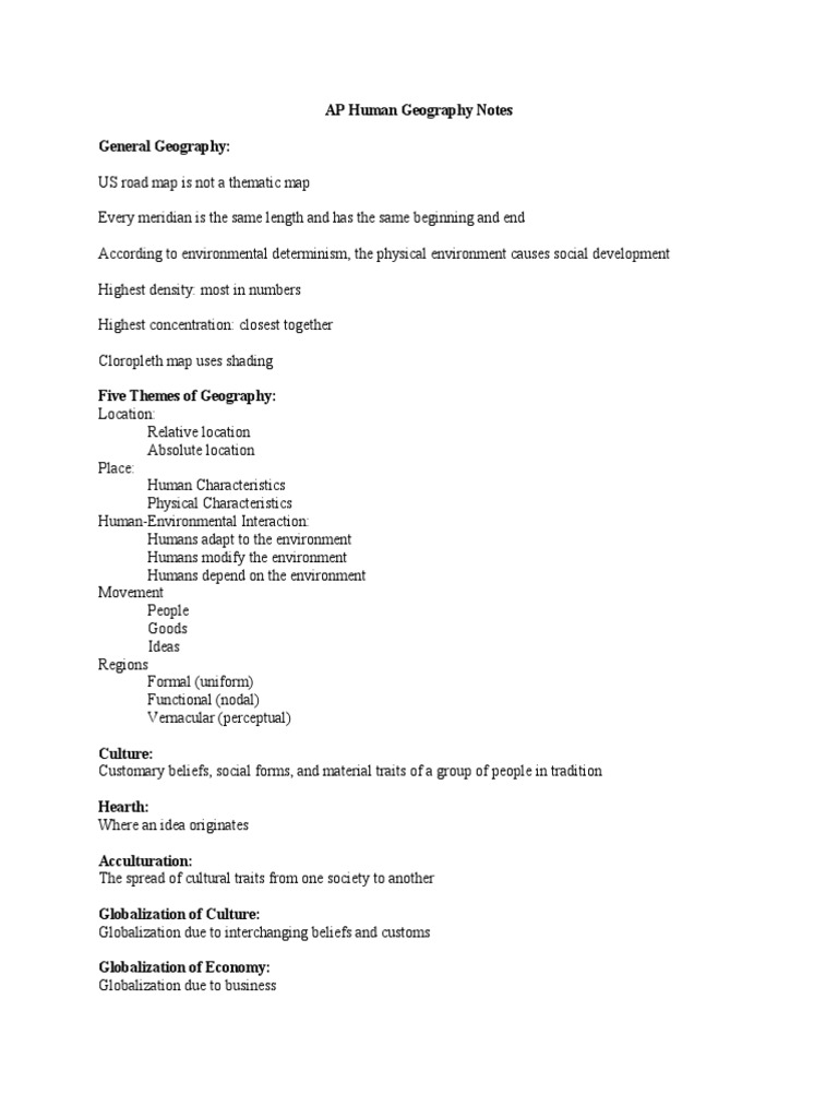 AP Human Geography Overview Notes | PDF | Human Migration | Agriculture