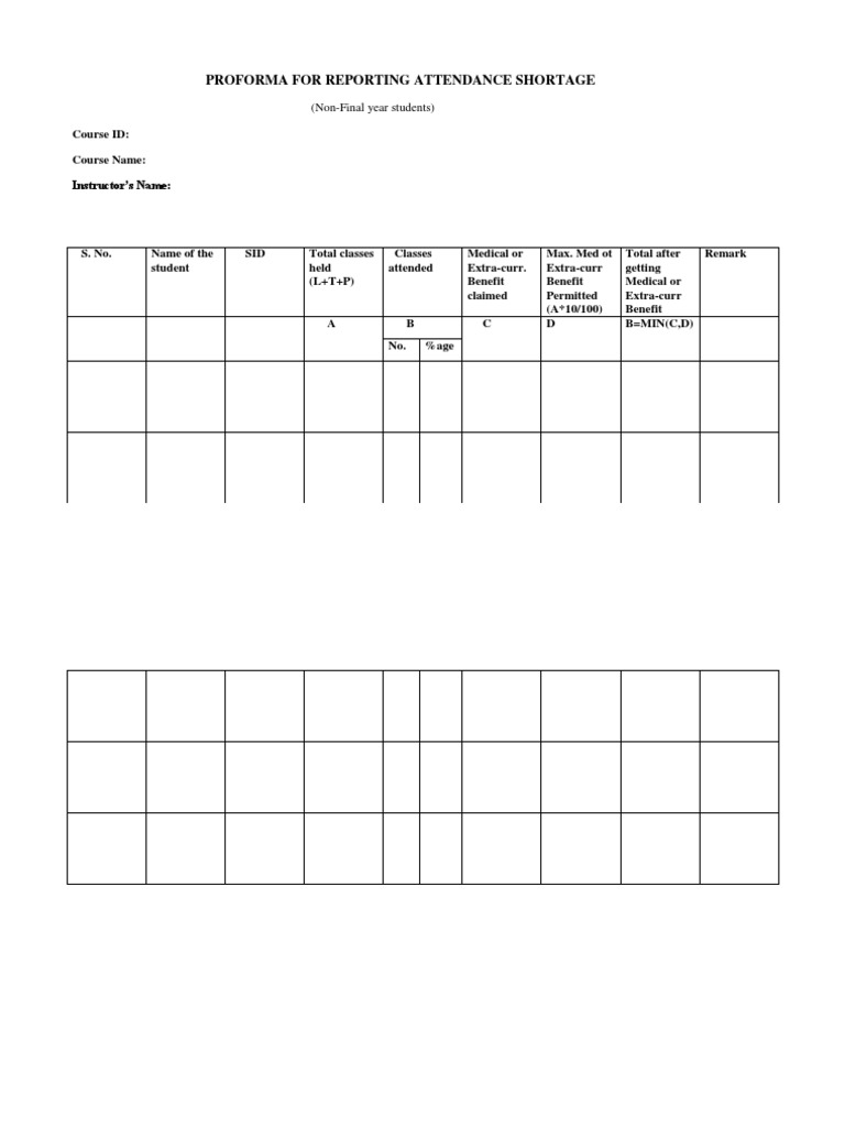 Proforma For Reporting Attendance Shortage | PDF