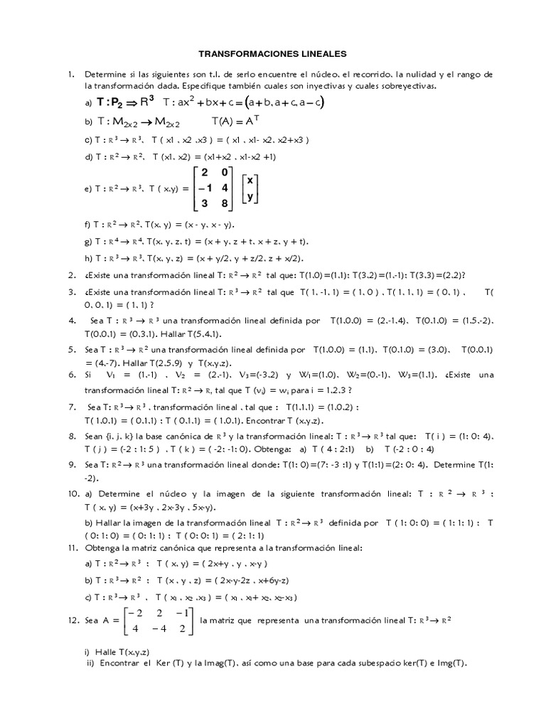 Transformaciones Lineales | PDF | Mapa lineal | Matriz (Matemáticas)