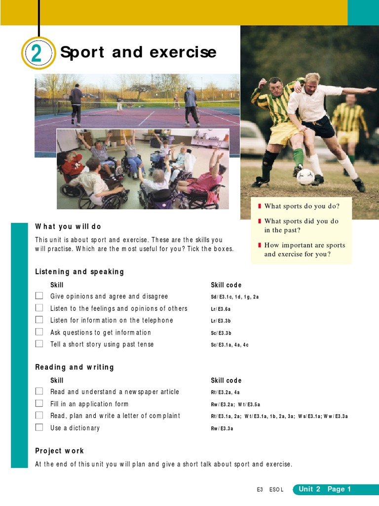 ESOL Learner Materials - Entry 3, Unit 2 | PDF | Sports & Recreation