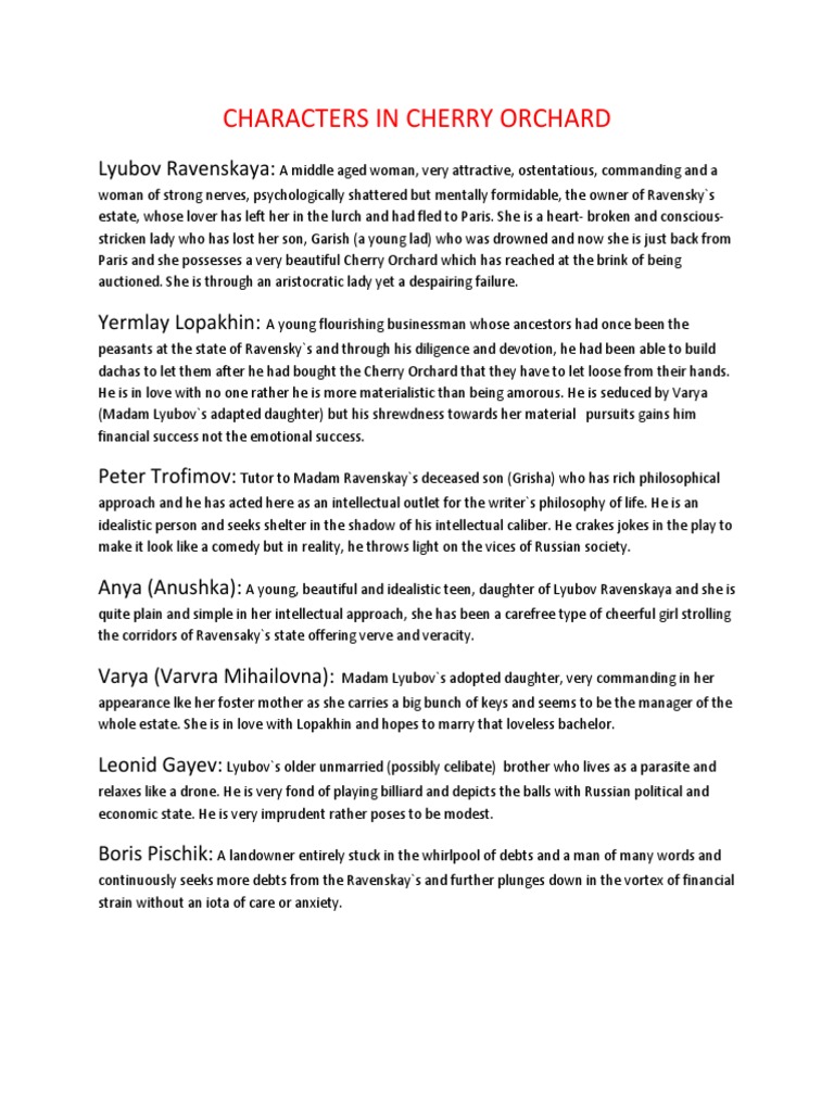 Key Characters in The Cherry Orchard | PDF