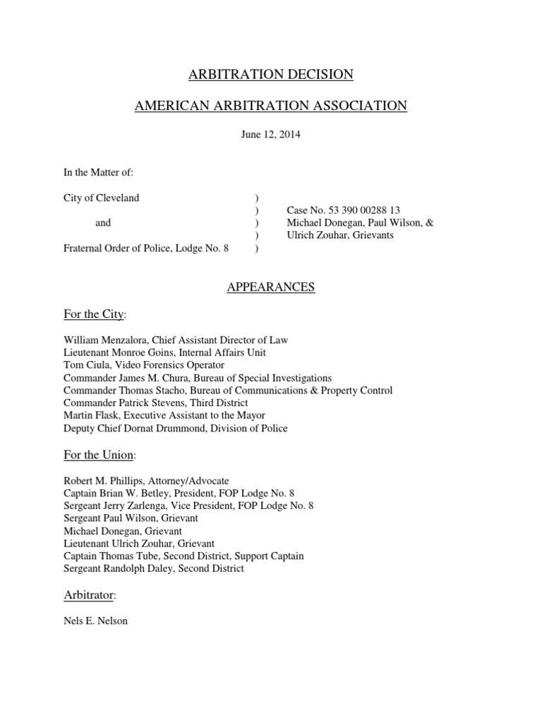 Arbitrator's Decision | Burden Of Proof (Law) | Police