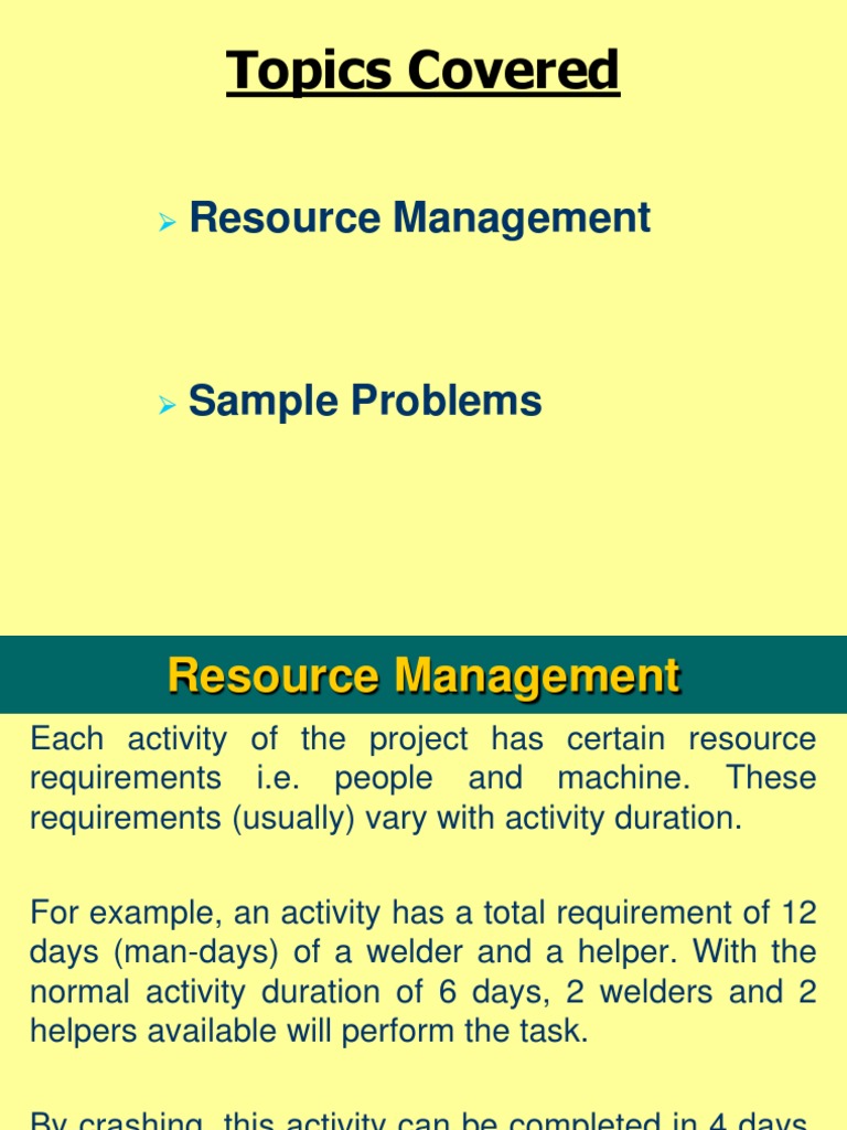 Topics Covered: Resource Management | PDF | Estimation | Resource