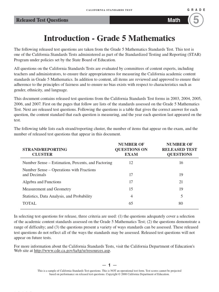 Introduction - Grade 5 Mathematics: Released Test Questions | PDF ...
