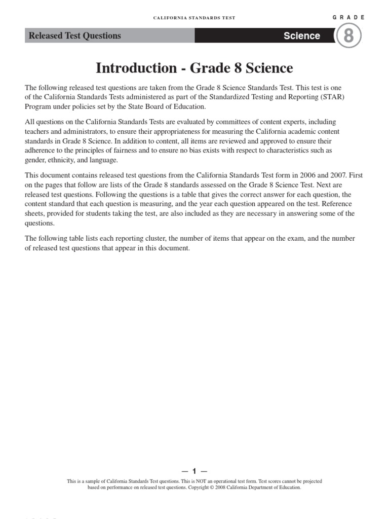 Introduction - Grade 8 Science: Released Test Questions | PDF | Force ...