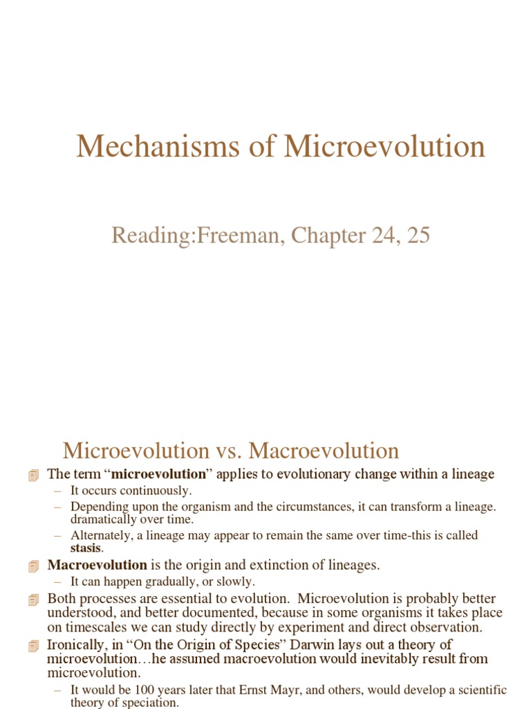 Mechanisms of Microevolution: Reading:Freeman, Chapter 24, 25 ...