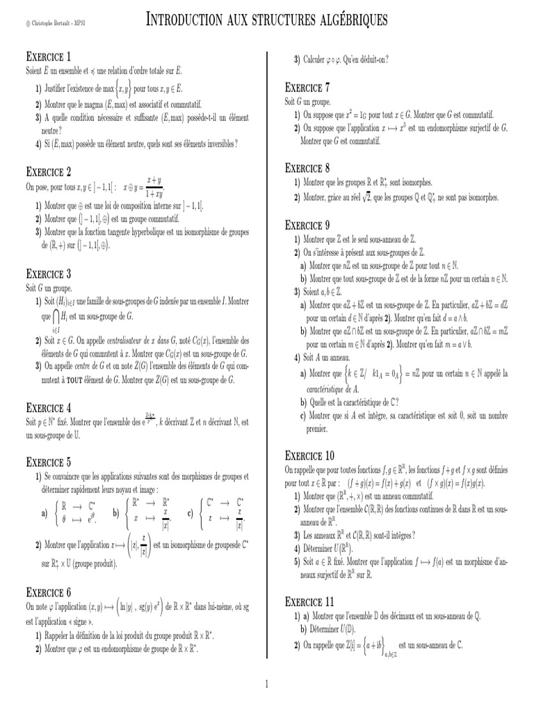 Introduction aux structures algébriques | PDF | Groupe (Mathématiques) | Algèbre générale
