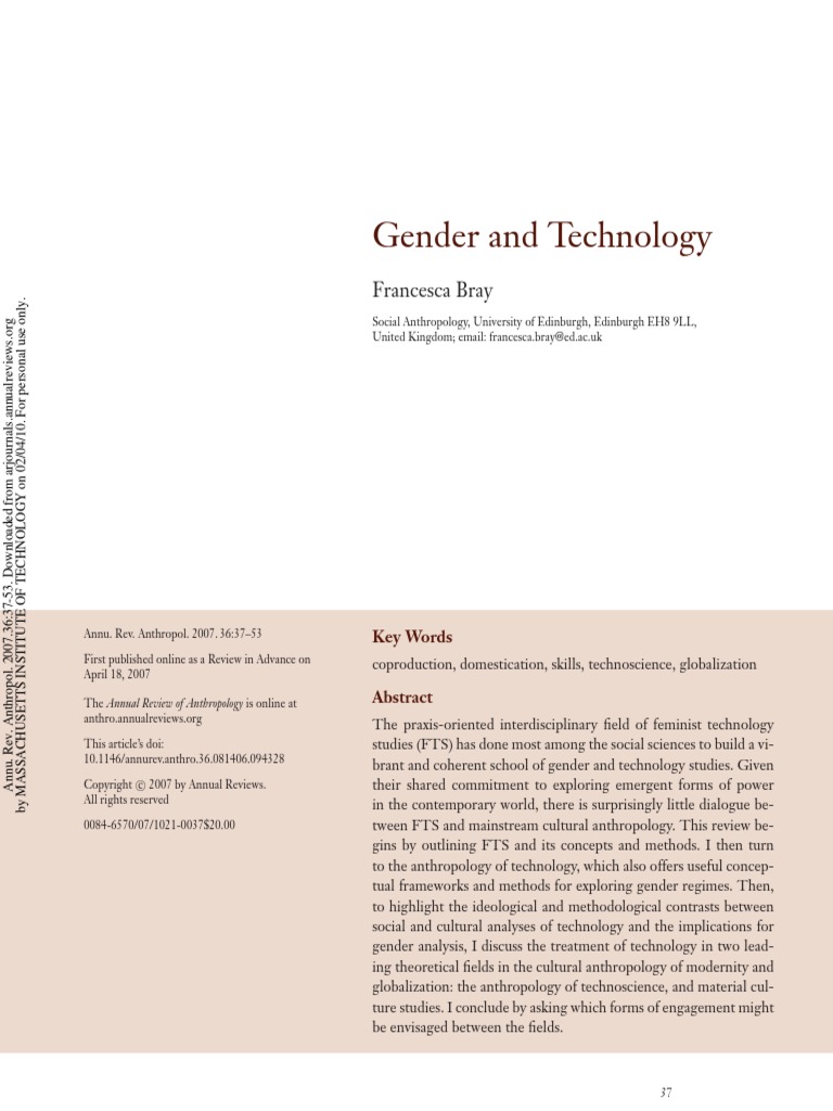 BRay - Gender and Technology | PDF | Anthropology | Gender