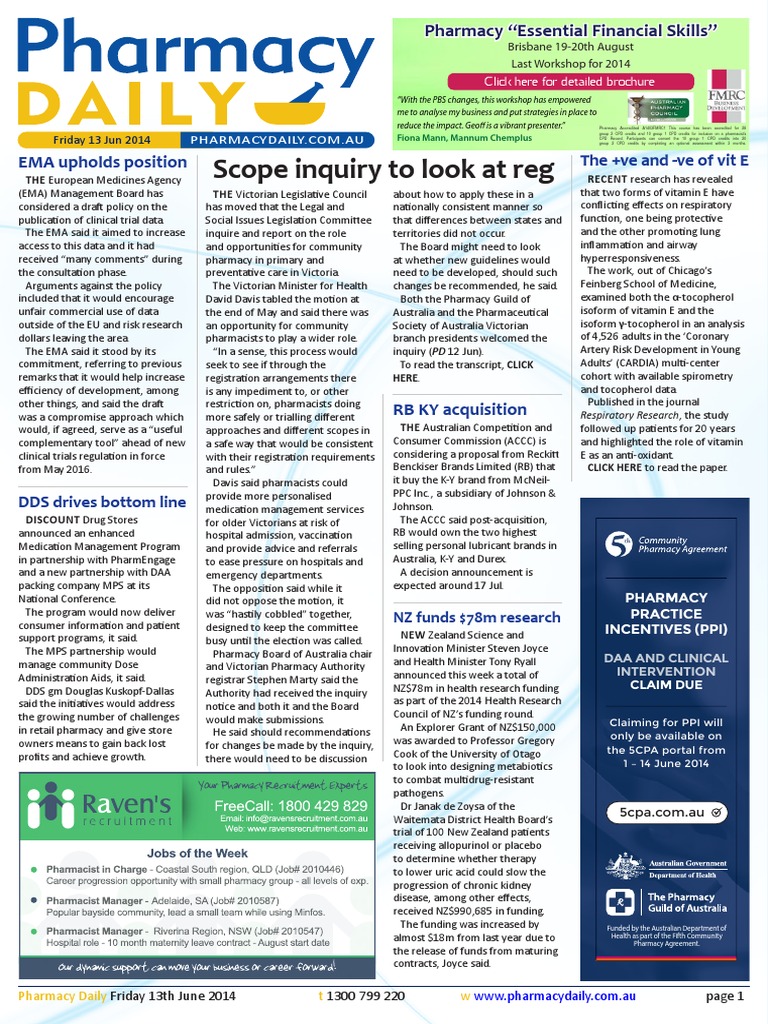 Pharmacy Daily For Fri 13 Jun 2014 - Scope Inquiry To Look at Reg, COAG ...
