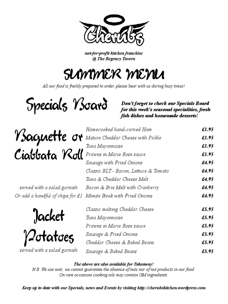 Specials Board Baguette Or: Summer Menu | PDF | Salad | Hamburgers