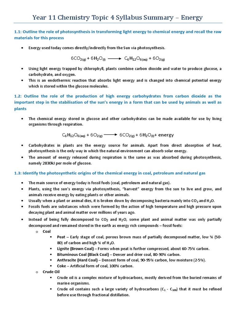 Y11 Chemistry Topic 4 Summary - Energy | PDF | Catalysis | Combustion