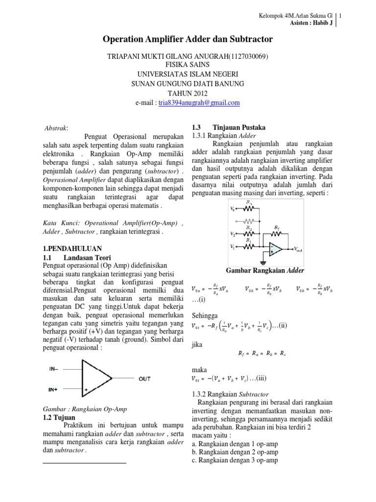 Operation Amplifier Adder Dan Subtractor | PDF