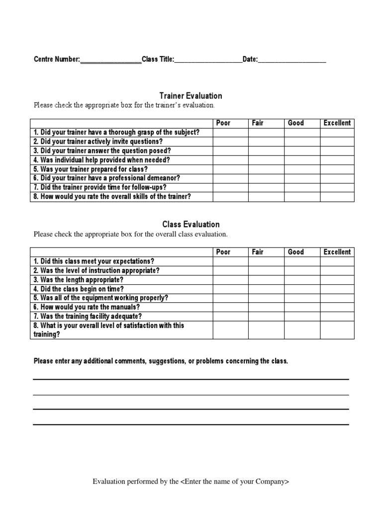Trainer Evaluation Forms | PDF