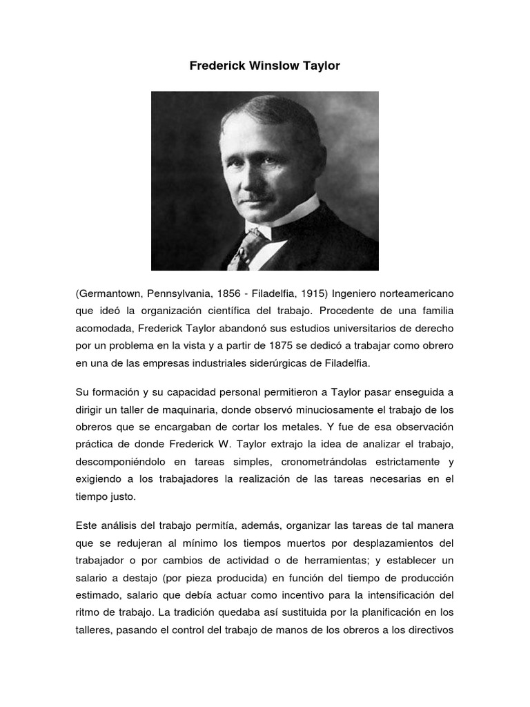 Frederick Winslow Taylor | PDF | Planificación | Business