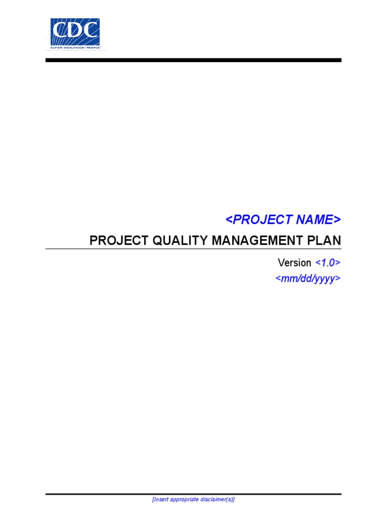 CDC UP Quality Management Plan Template | PDF | Quality | Production ...