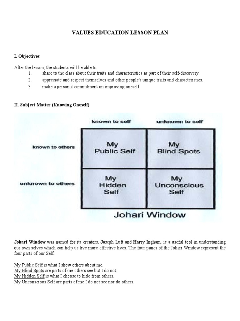 Values Education Lesson Plan | PDF | Social Psychology | Cognition