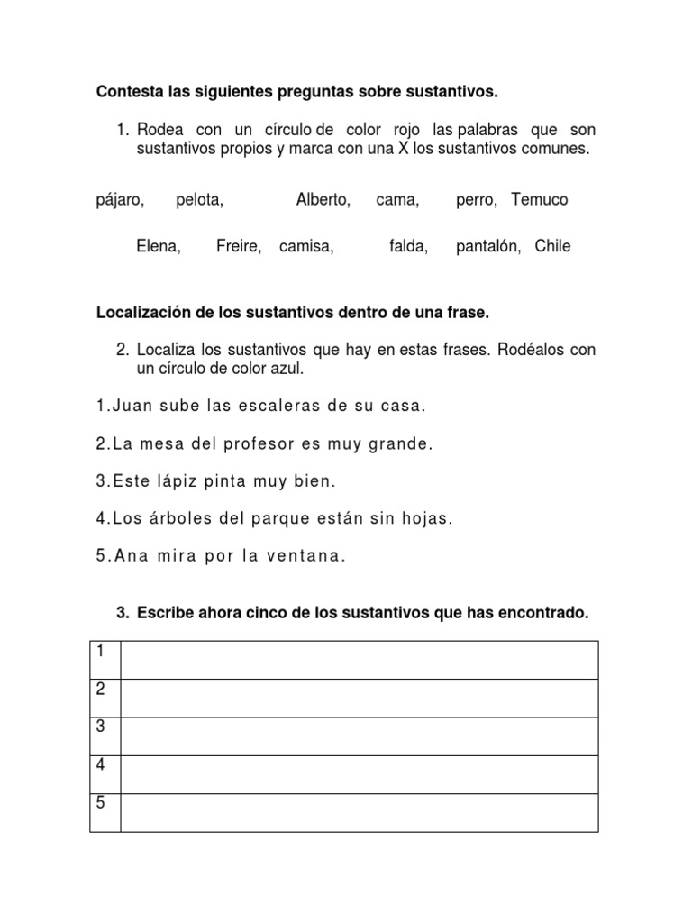 Prueba Sustantivos Propios y Comunes