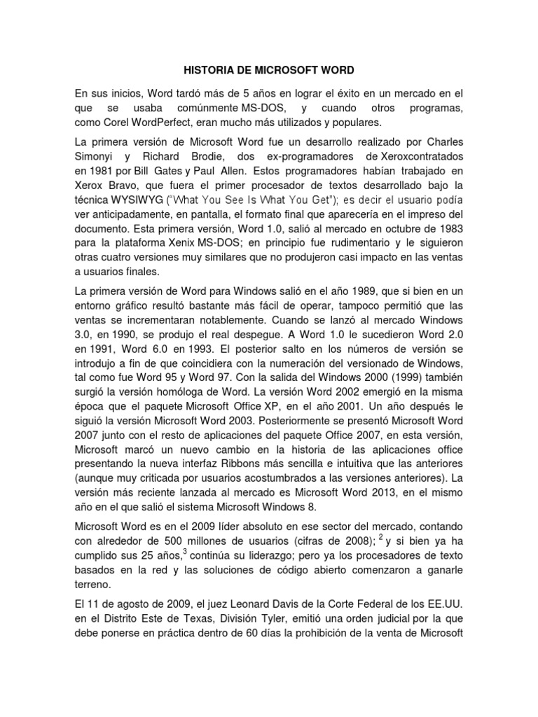 Historia de Microsoft Word | PDF | Microsoft Word | Computadoras personales