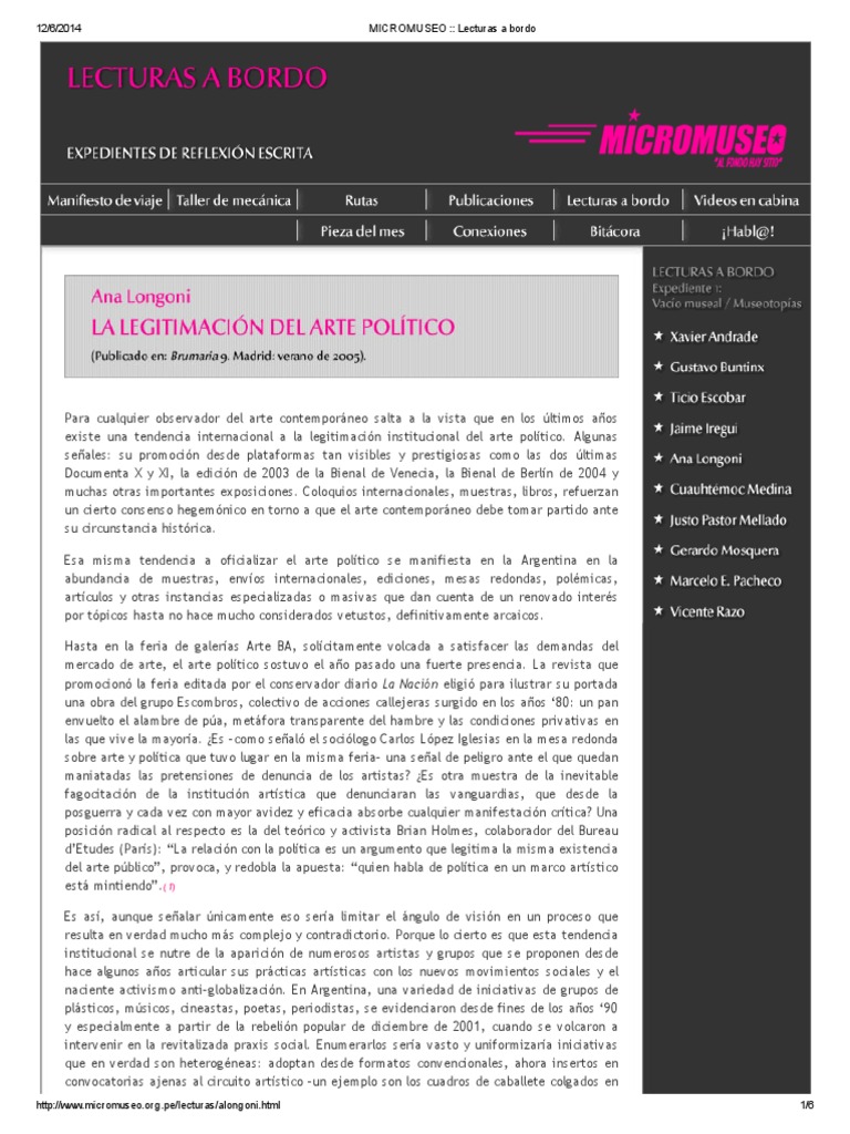 LONGONI Legitimacion Del Arte Politico - Brunaria 9 - 2005 | PDF ...