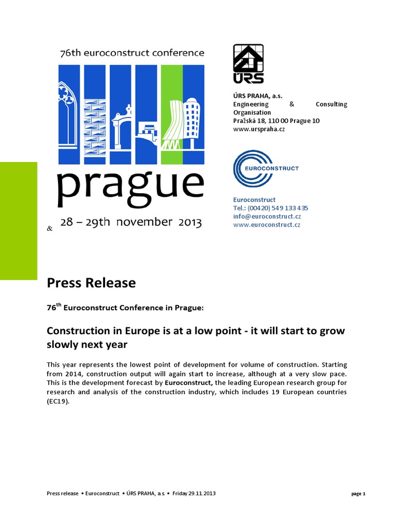 Prague Euroconstruct Conference Press Release | PDF | Prague | Euro