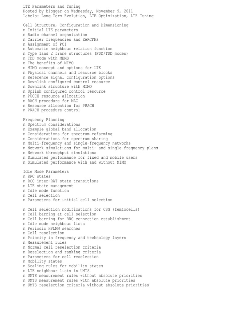 Lte Parameter And Tuning Pdf Lte Telecommunication General Packet Radio Service