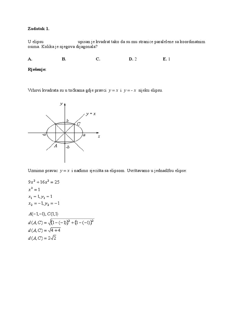 Elipsa, Hiperbola, Parabola Rijeseni Zadaci | PDF