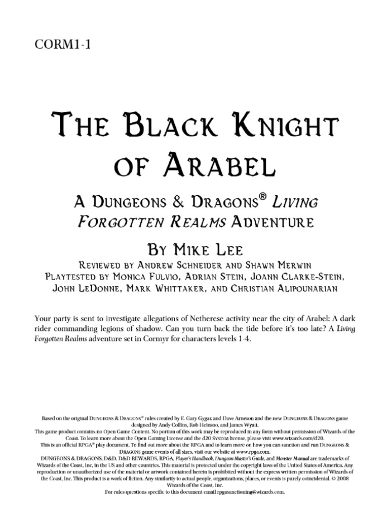 CORM1-1 The Black Knight of Arabel | PDF