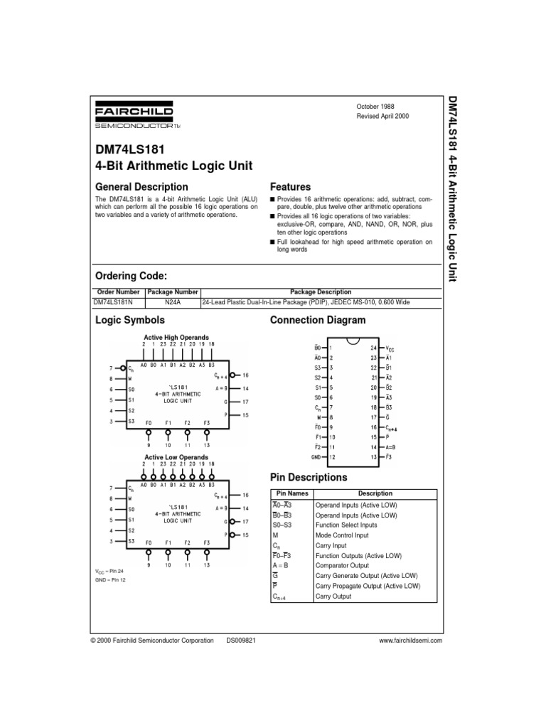 74LS181 | PDF | Electricity | Electronic Engineering
