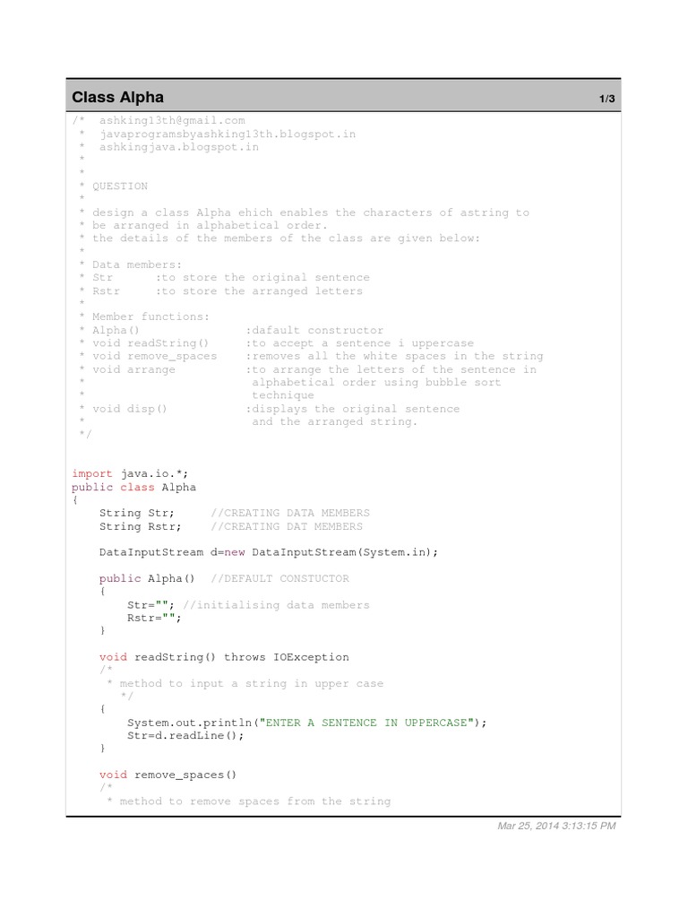 Alpha (JAVA PROGRAM pdf) | String (Computer Science) | Java (Programming Language)
